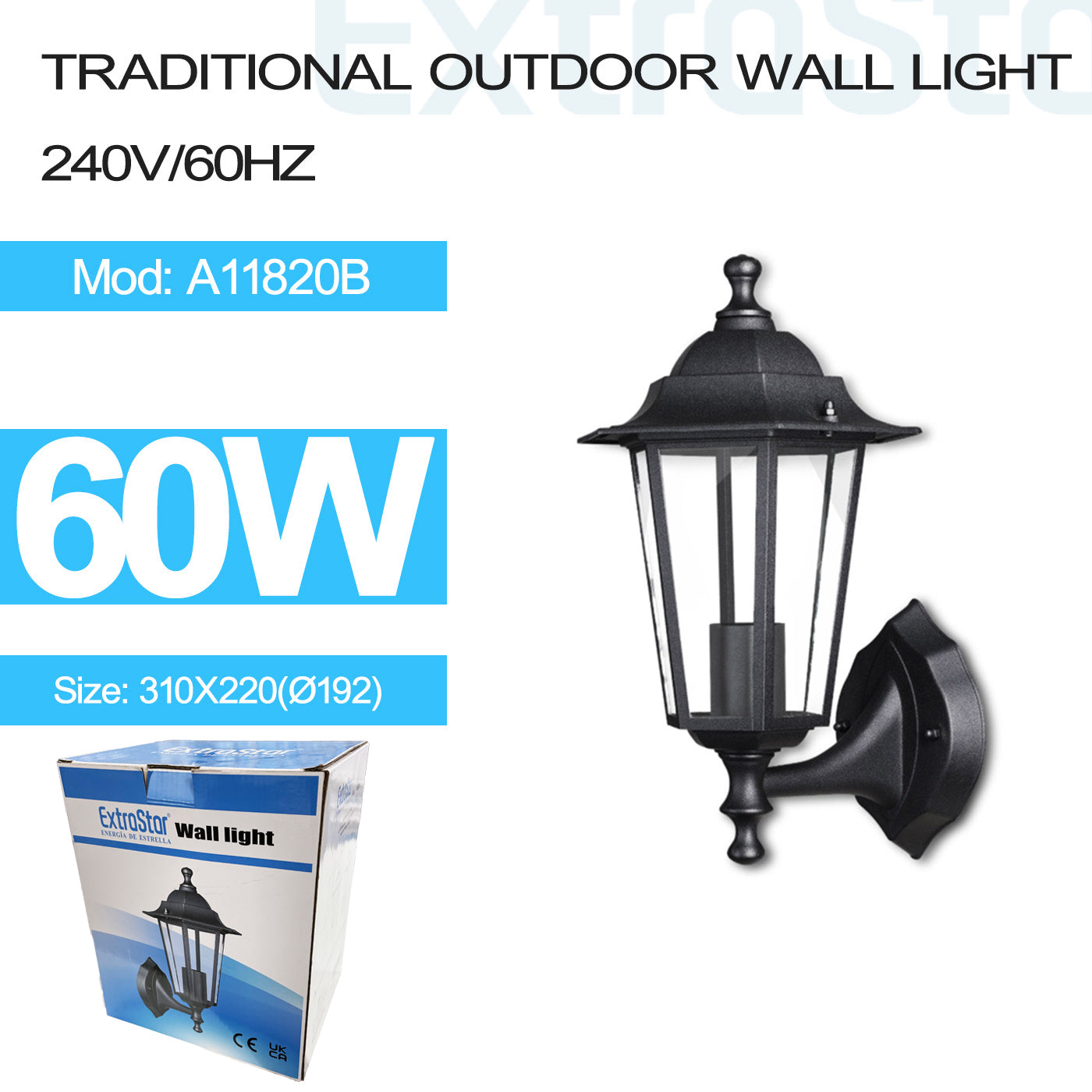 Outdoor 6 Side Wall Light with E27 Lamp Holder (A11820B) – Extrastar ...