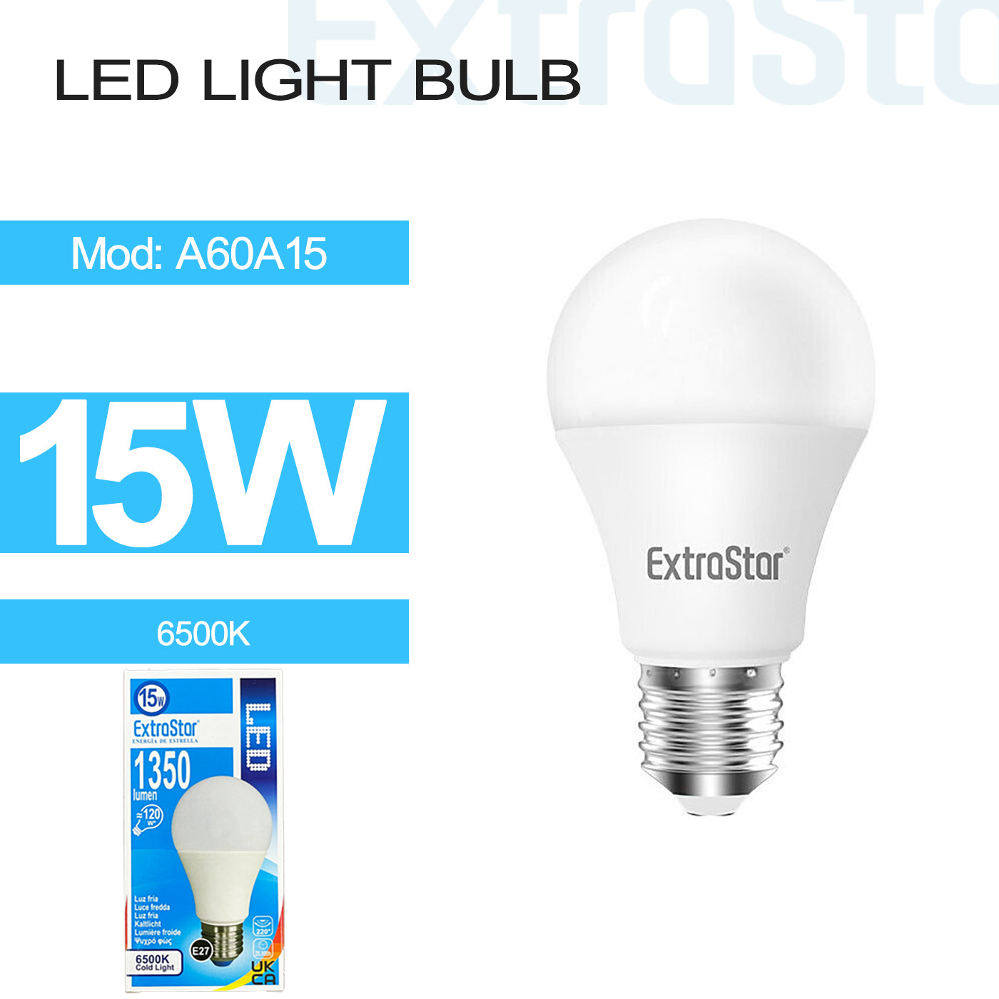 15W LED Light Bulb E27, 6500K (A60A15) – Extrastar Electrical Limited