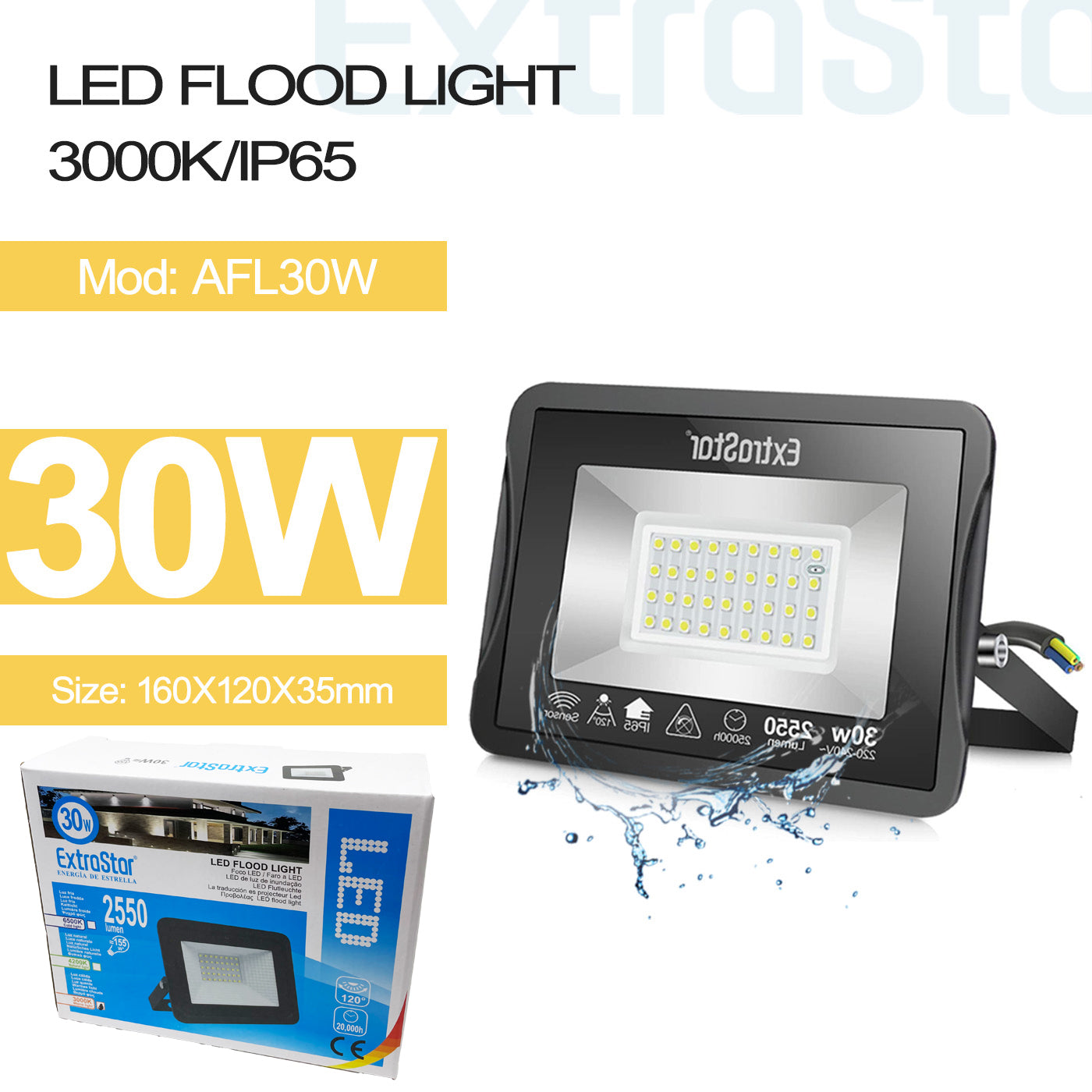 30W LED Flood Light, 3000K, IP65 (AFL30W) – Extrastar Electrical Limited