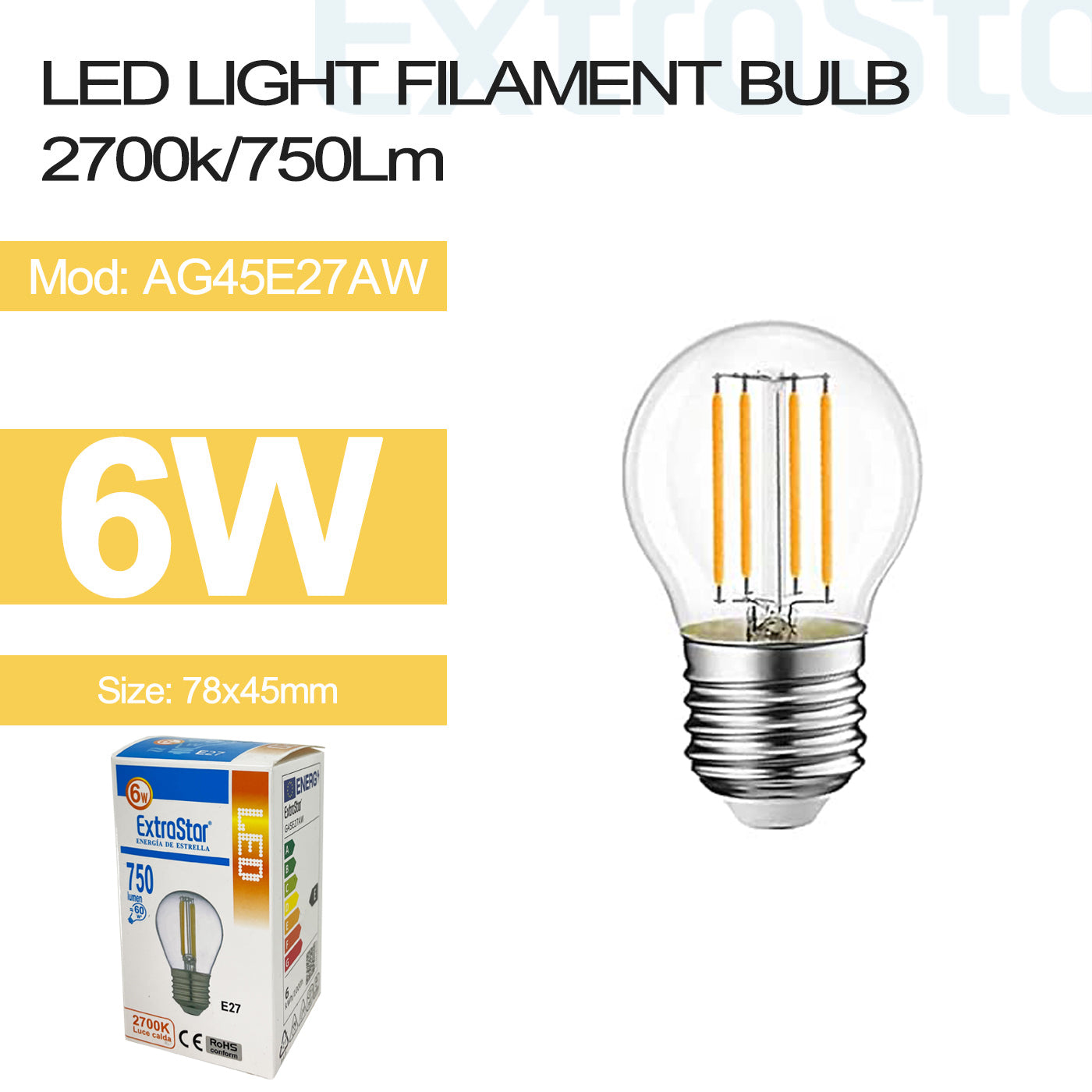 6W LED Ball Bulb E27, 3000K (AG45E27AW) – Extrastar Electrical Limited