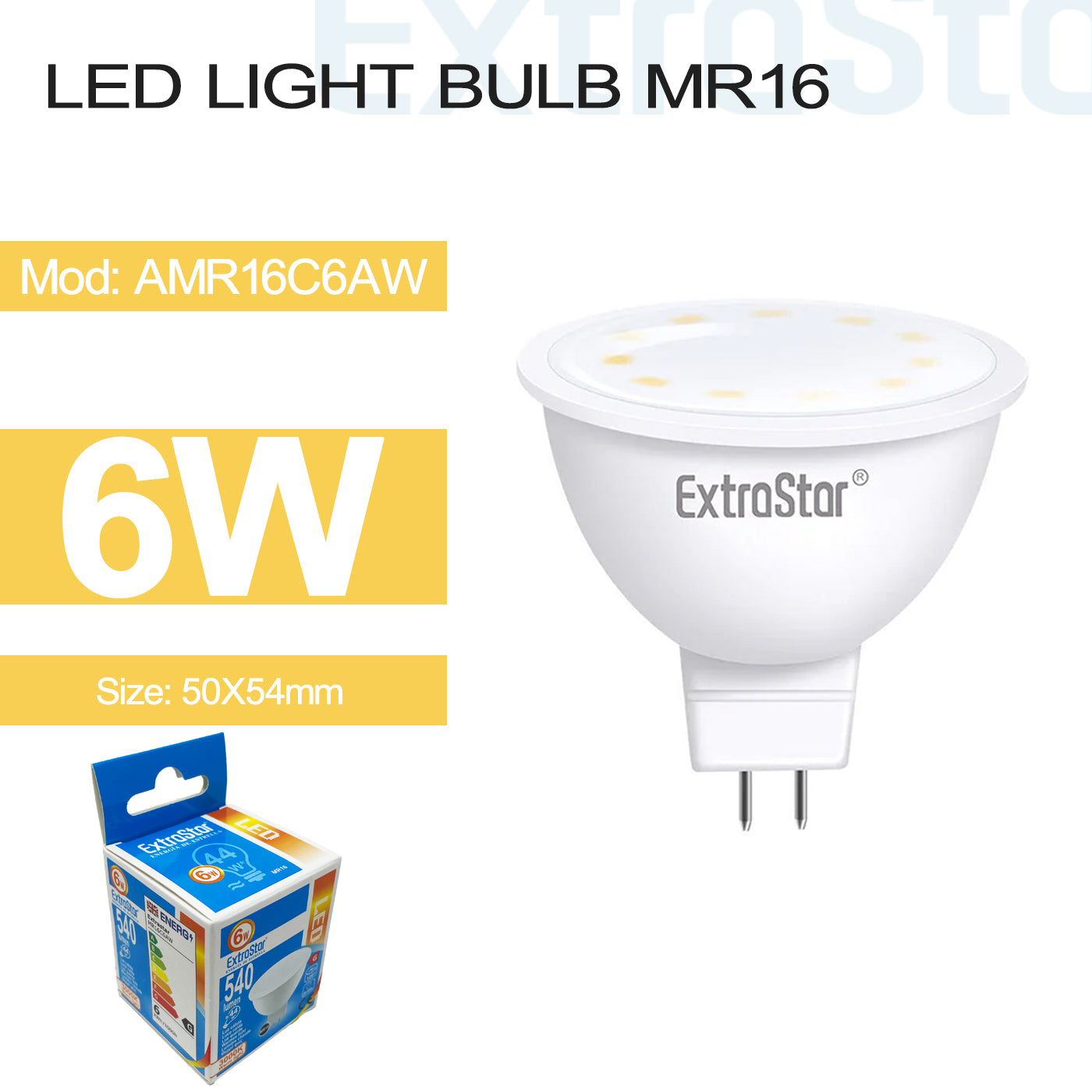 6W LED Light Bulb MR16, 3000K (AMR16C6AW) – Extrastar Electrical Limited