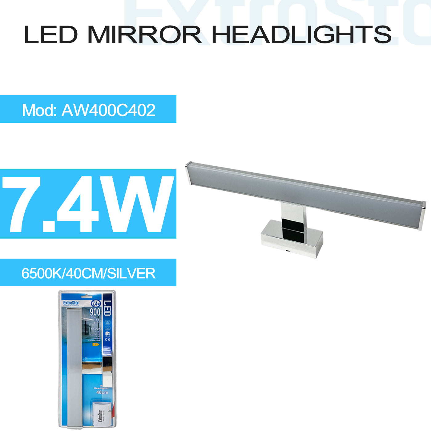 7.4W LED Mirror Headlights, 40cm, 6500K Silver (AW400C402) – Extrastar ...