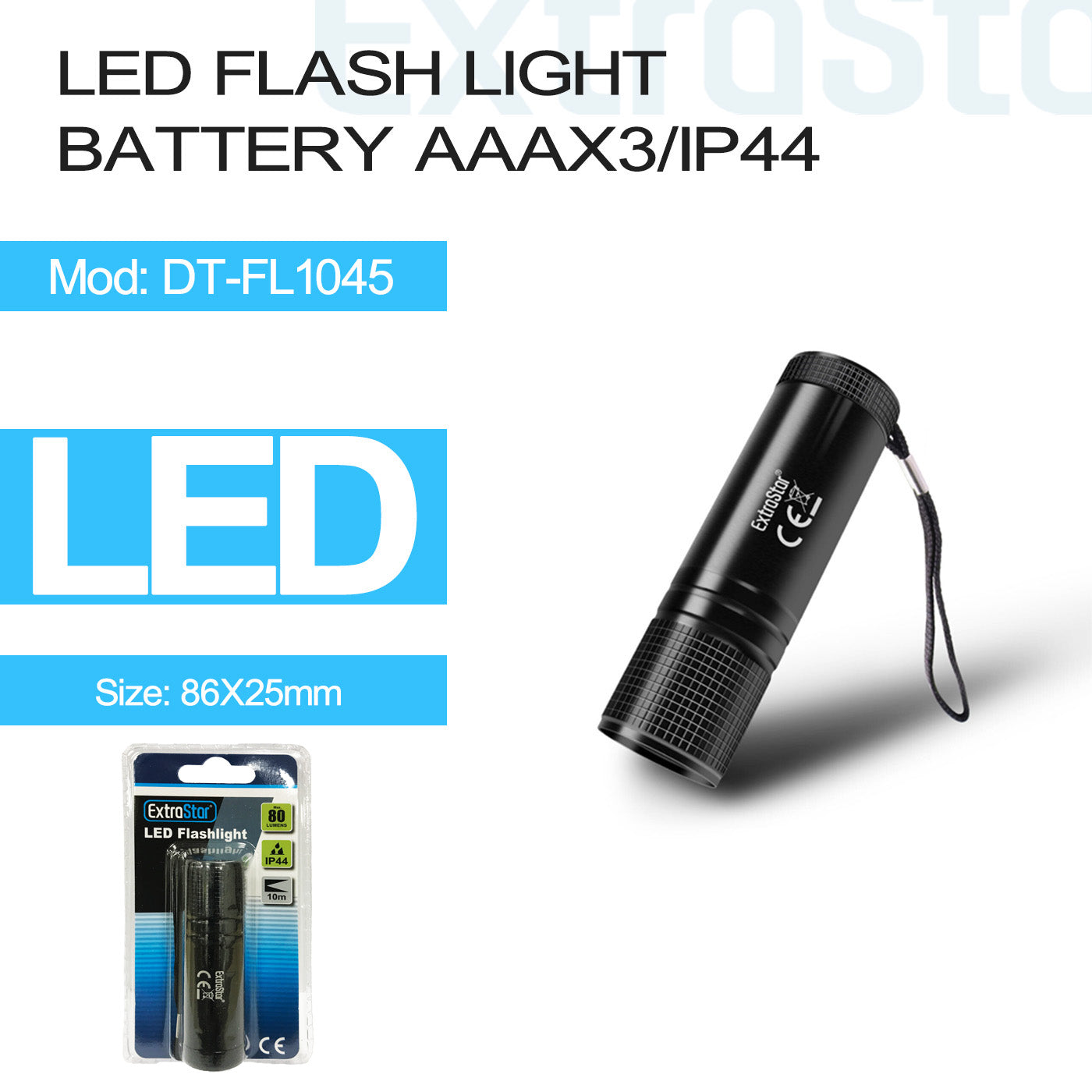 LED Flash Light, Battery 3xAAA, IP44 (DT-FL1045) – Extrastar Electrical ...