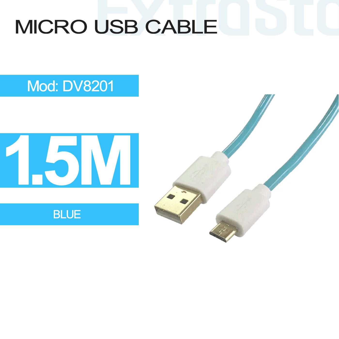 USB-A to Micro USB Cable 1.5m Blue (DV8201) – Extrastar Electrical Limited