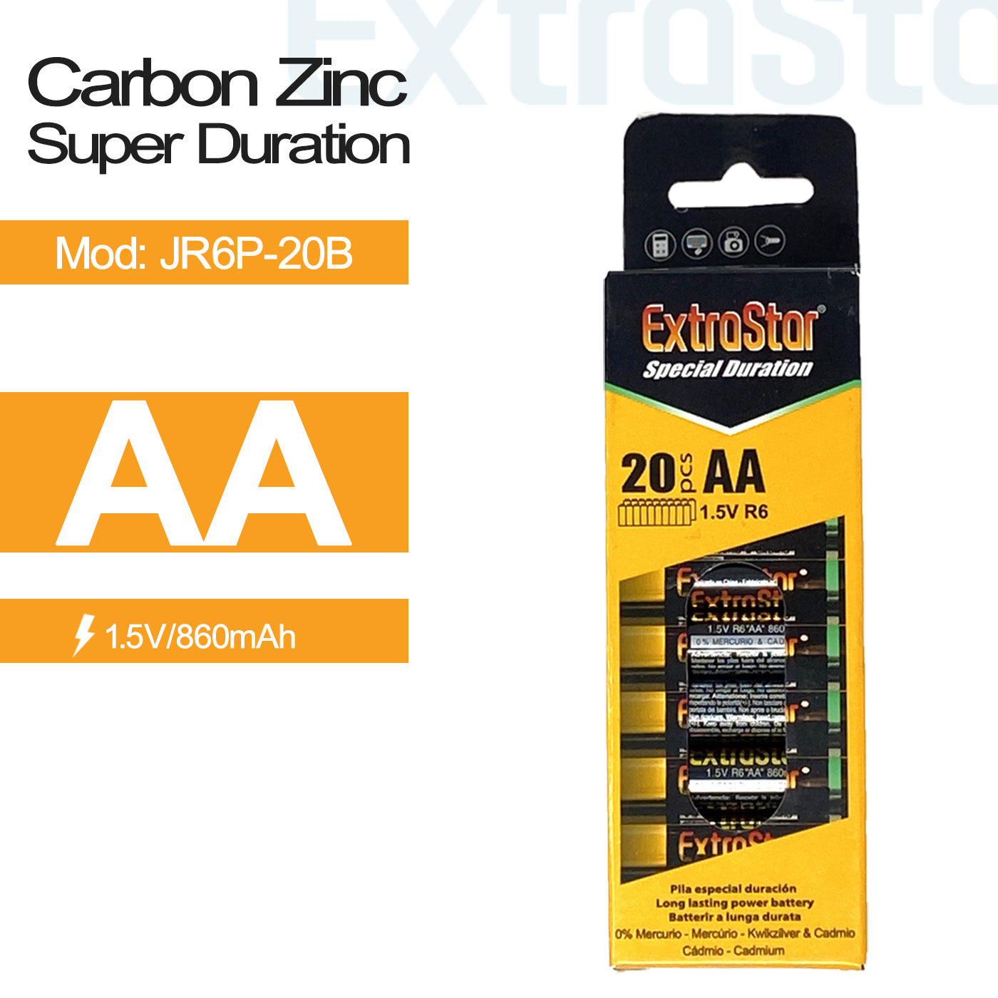 ExtraStar AA Carbon Zinc Battery (Pack of 20) (JR6P20B) – Extrastar ...